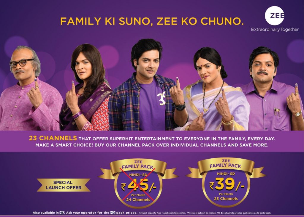 ZEE Family Pack with 23 Channels Special launch offer RS 39